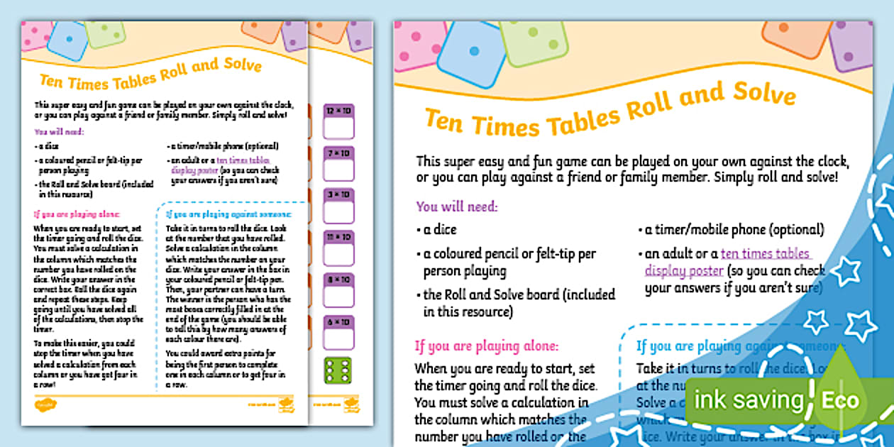 Ten Times Tables Roll and Solve (Teacher-Made) - Twinkl