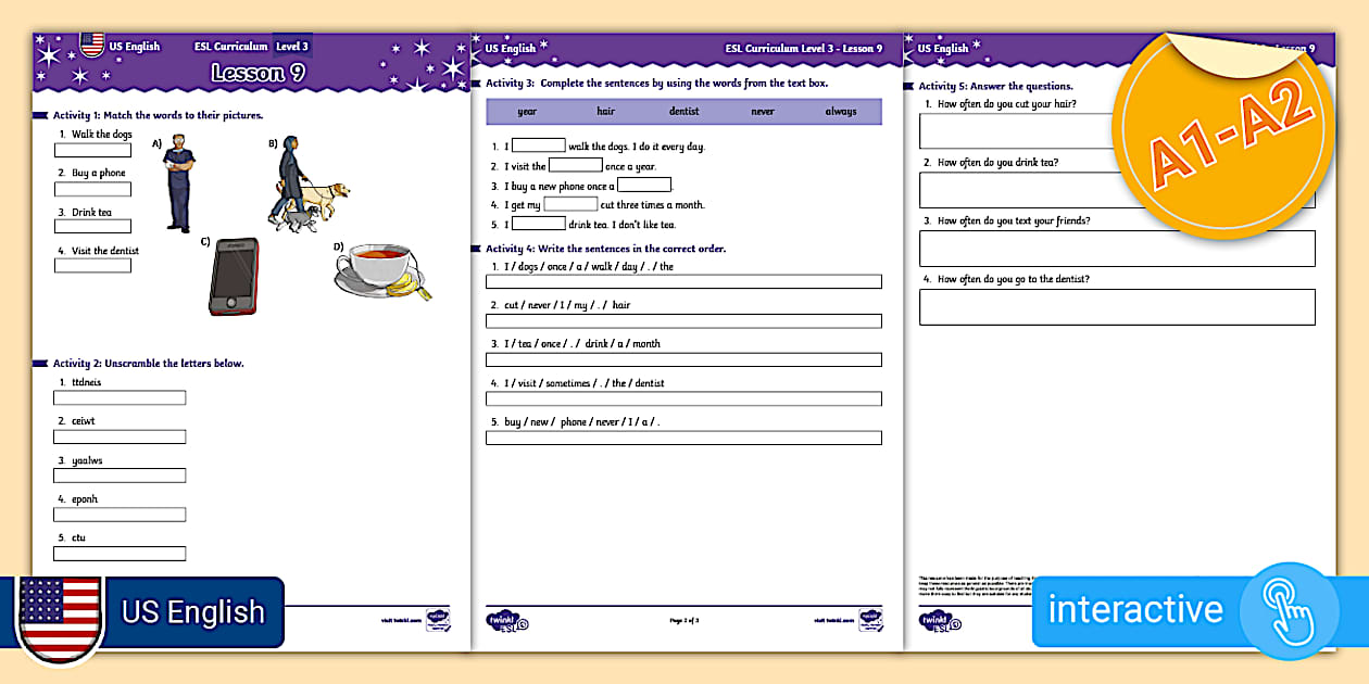 ESL Curriculum (US-English Version) Level 3, Lesson 9 Interactive Worksheet