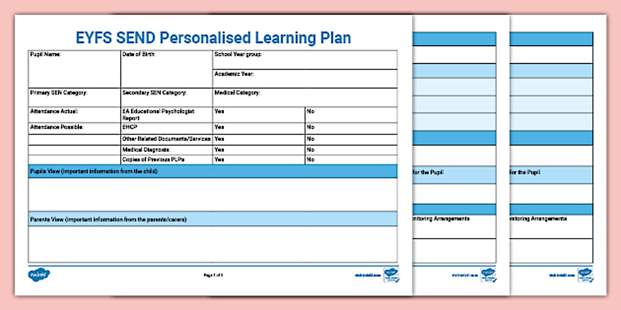 Early Years SEND Personalised Learning Plan (teacher made)