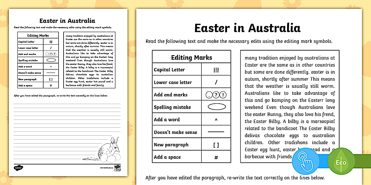 Easter in Australia Editing Worksheet (teacher made)