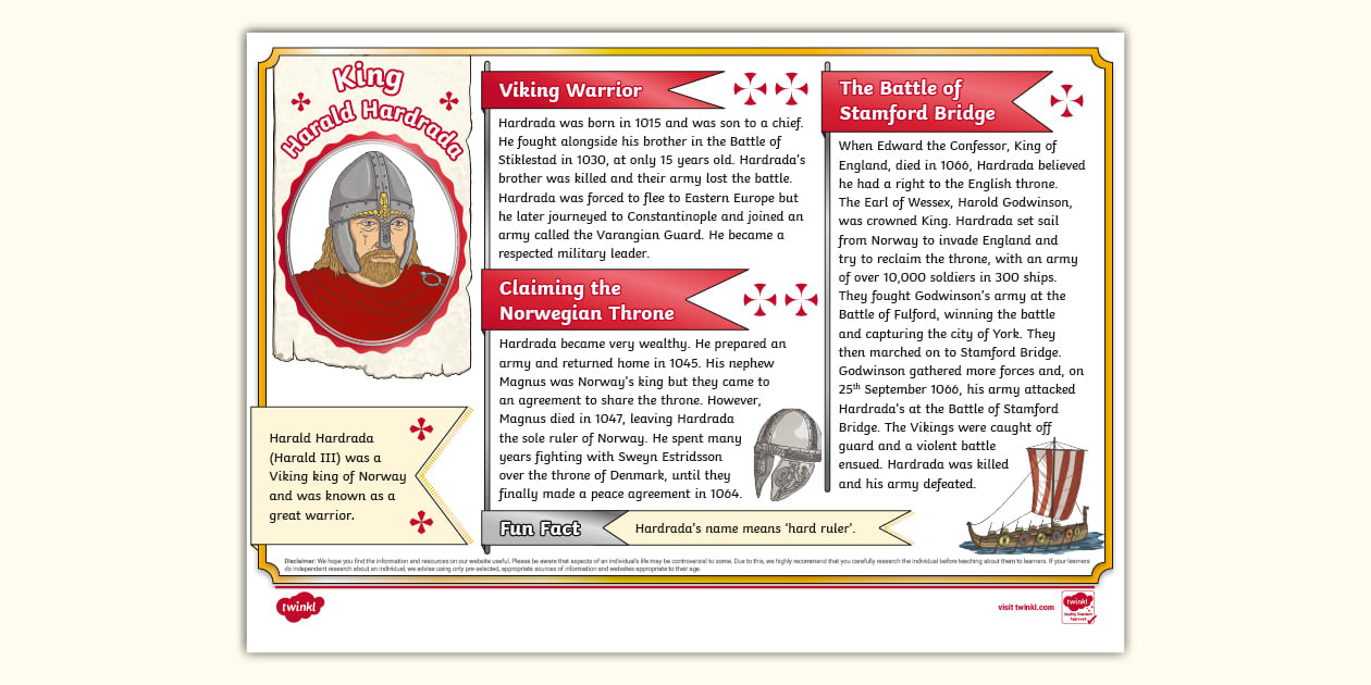 King Harald Hardrada Fact File (Teacher-Made) - Twinkl
