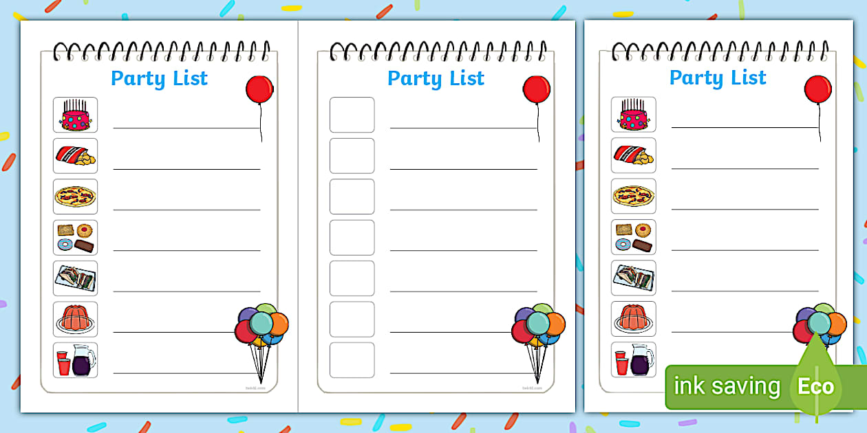 Party Food List Writing Activity | Twinkl (teacher made)