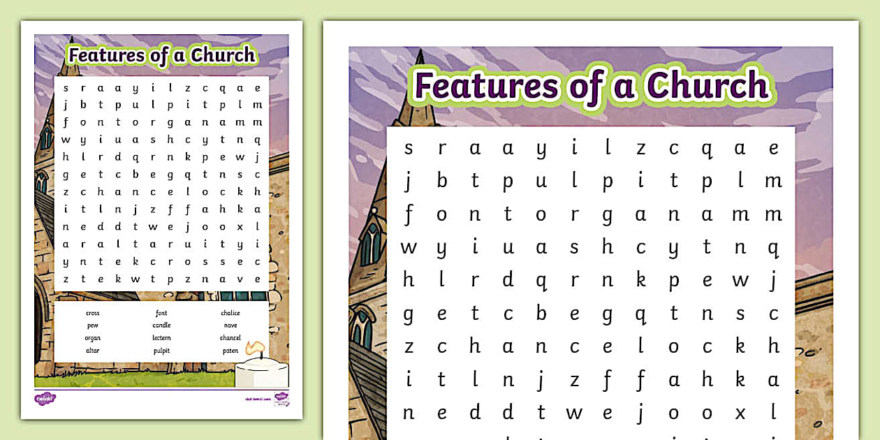 Features of a Church Word Search - RE - KS2 (teacher made)