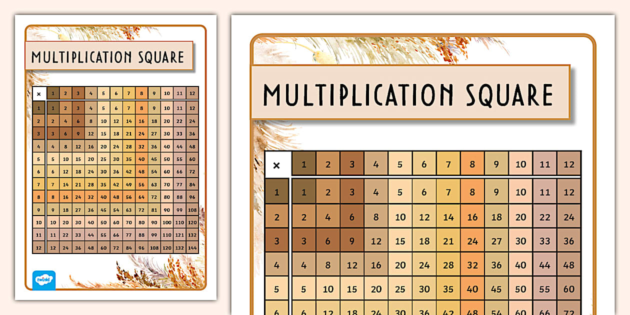 👉 Boho Neutral-Themed Multiplication Number Square