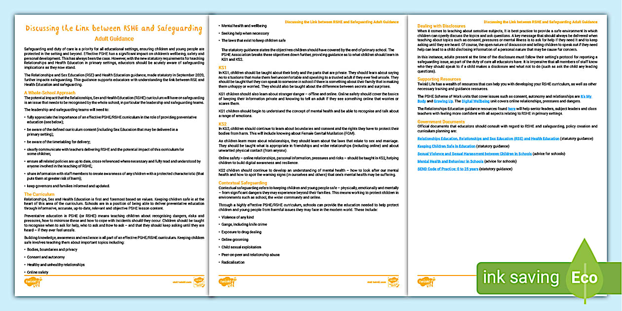 The Link between RSHE and Safeguarding Adult Guidance