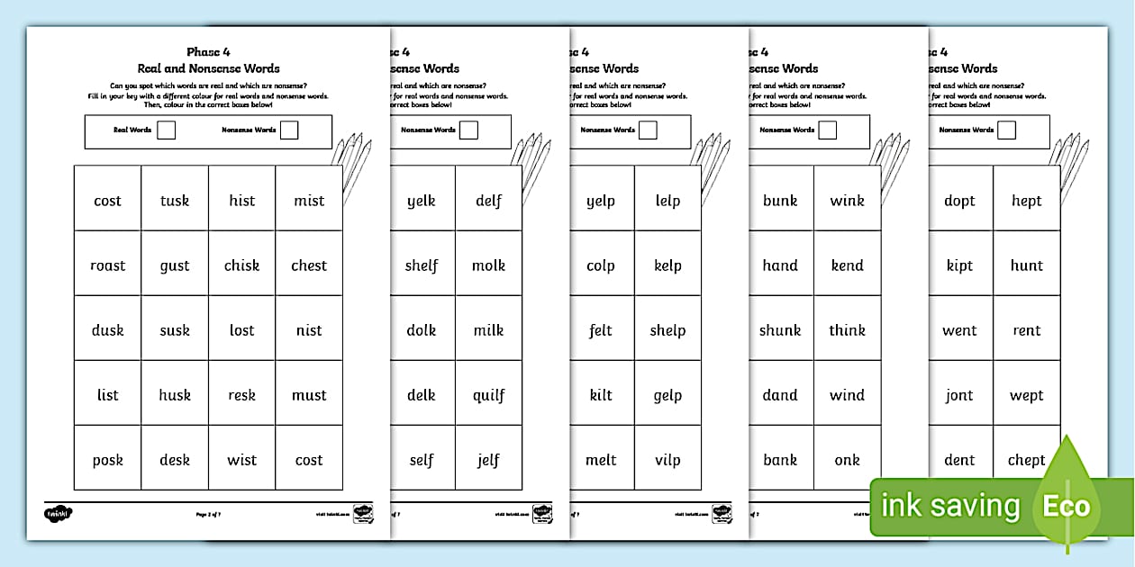 Phase 4 Phonics 'Real and Nonsense' Words Colour Game - KS1