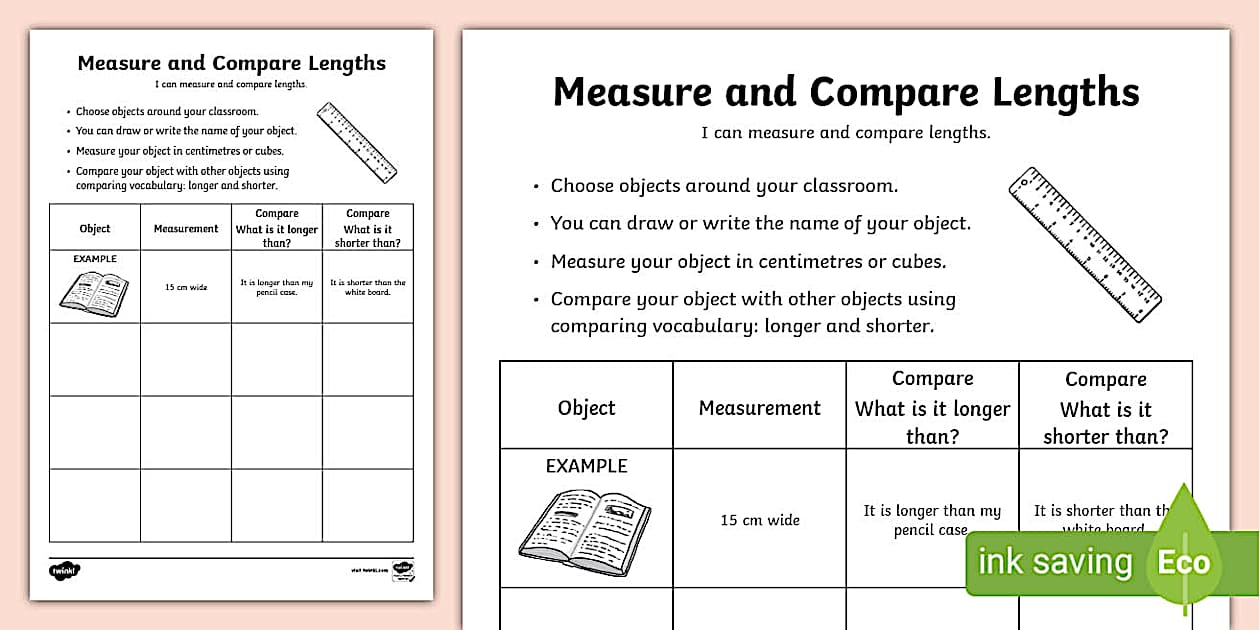 Measure and Compare Lengths Worksheet / Worksheet - Twinkl