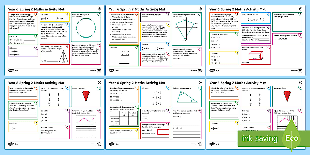 Middle Ability Year 6 Spring 2 Maths Activity Mats (Including Answers)