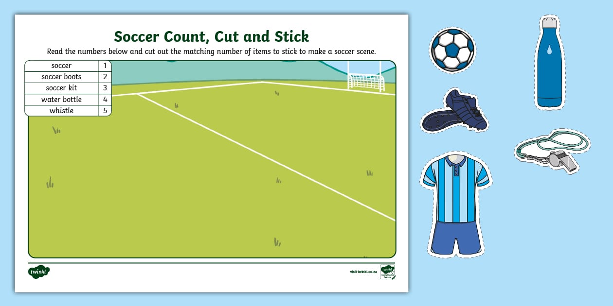 Soccer Count, Cut and Stick Worksheet