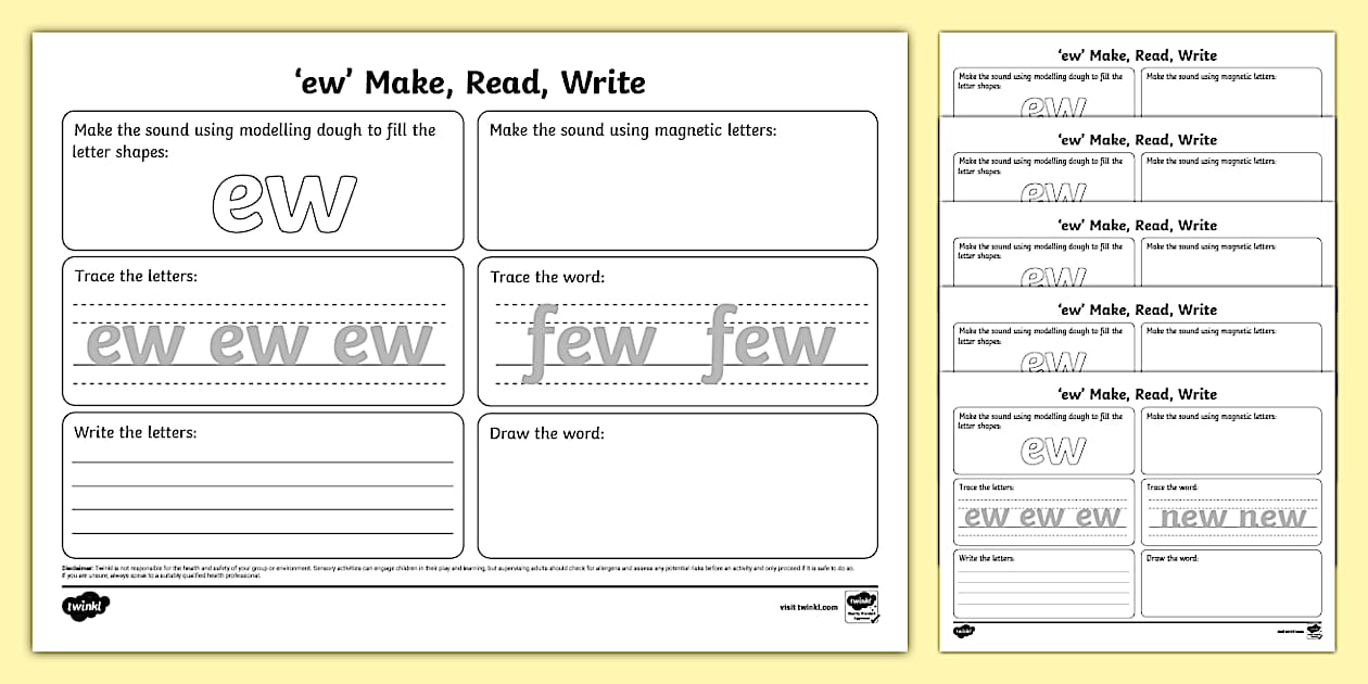 'ew' Sound Make Read Write Activity Mat (teacher made)