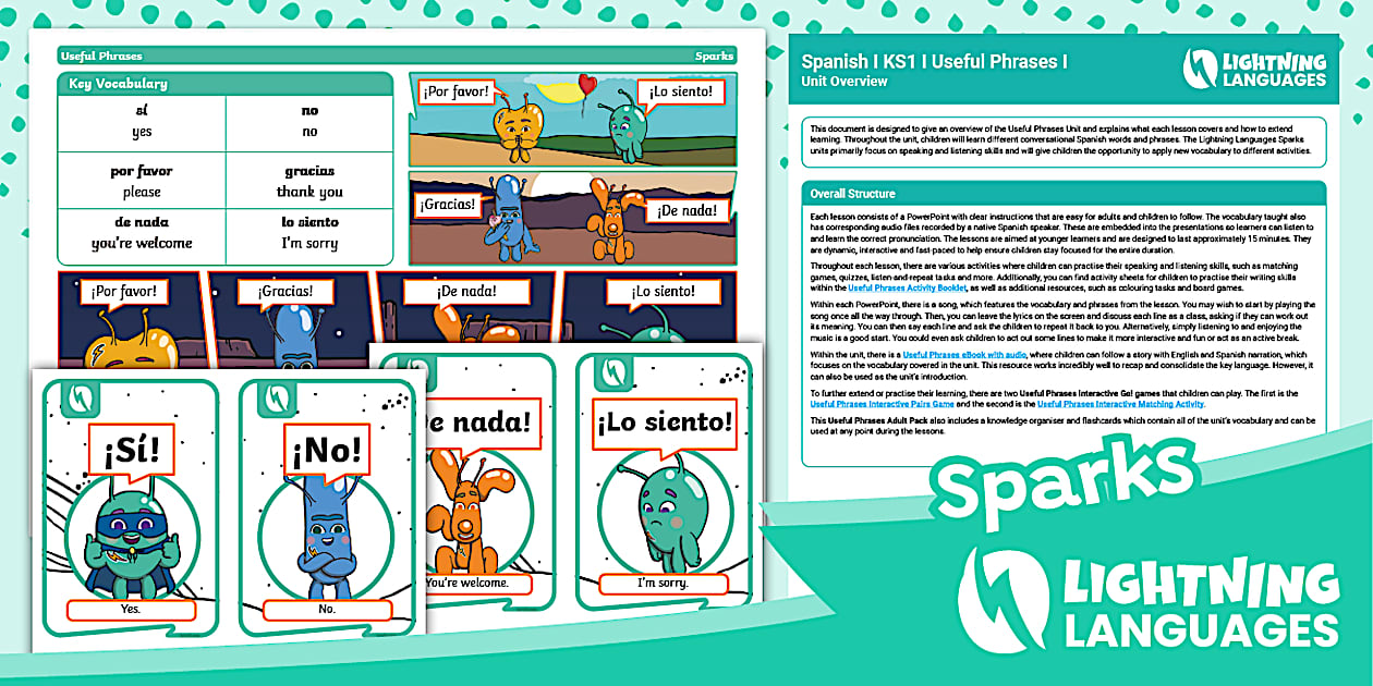 👉 Lightning Languages | Spanish | Sparks | Useful Phrases Adult Pack