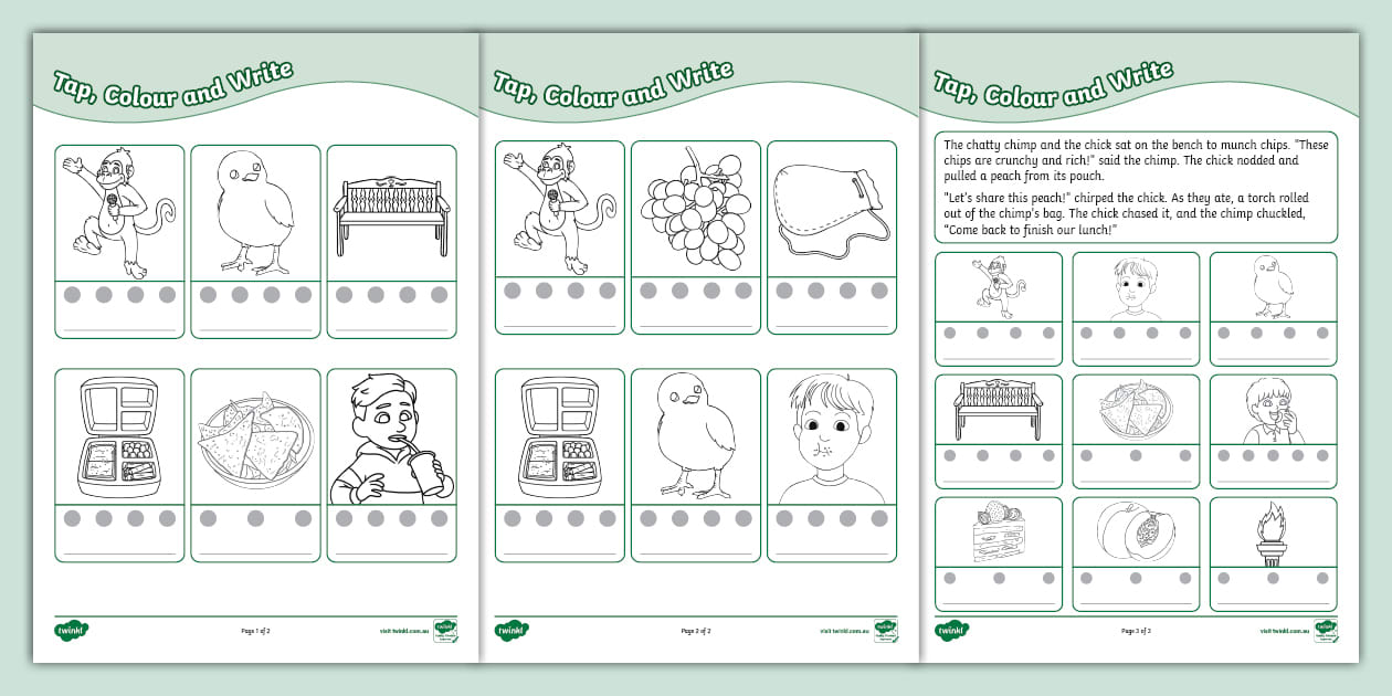 'ch' Digraph Tap, Colour and Write - Chad -ch Reading
