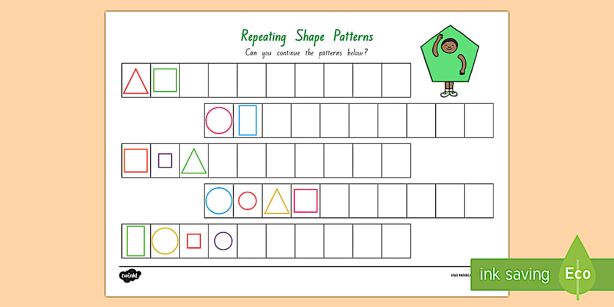 Repeating Pattern (Shapes) Worksheet / Worksheet - Twinkl