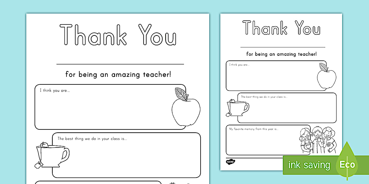 Thank You Teacher Worksheet Sheet - Twinkl USA Resources