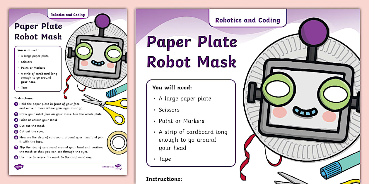 Coding and Robotics Paper Plate Robot Mask - Twinkl