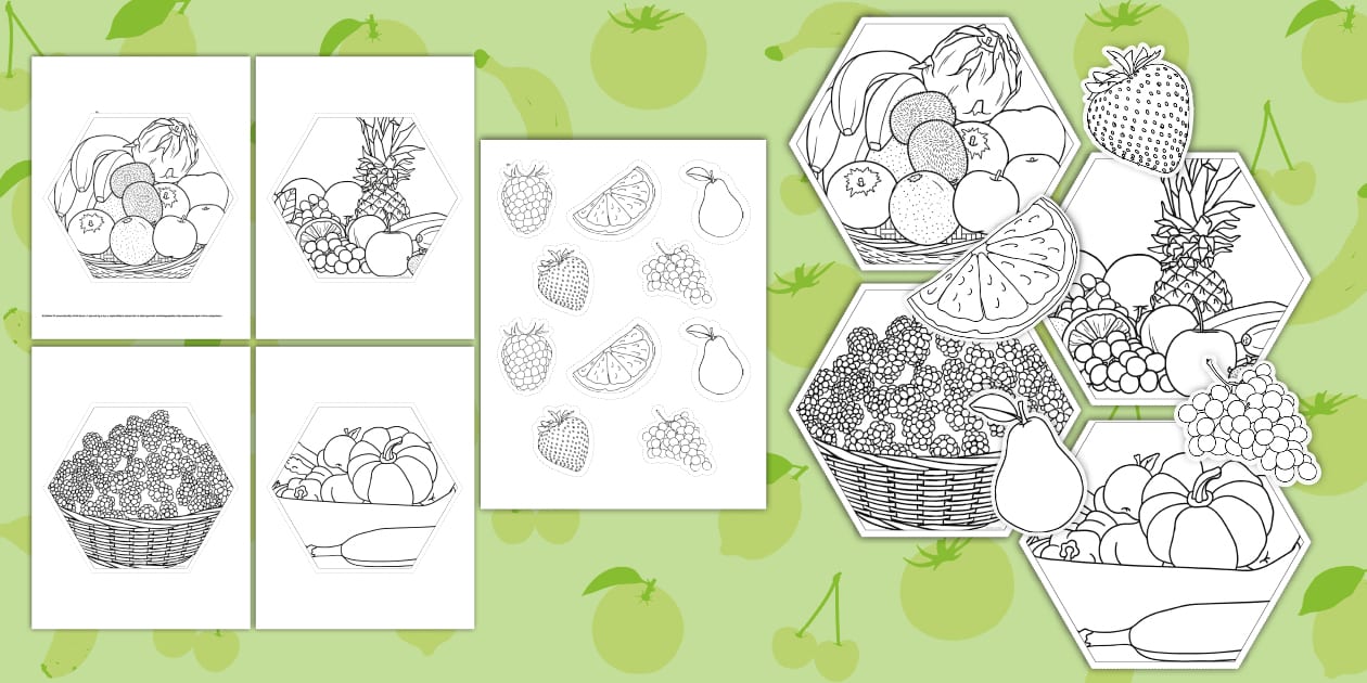 Fruit Hexagon Display Colouring Activity (teacher made)