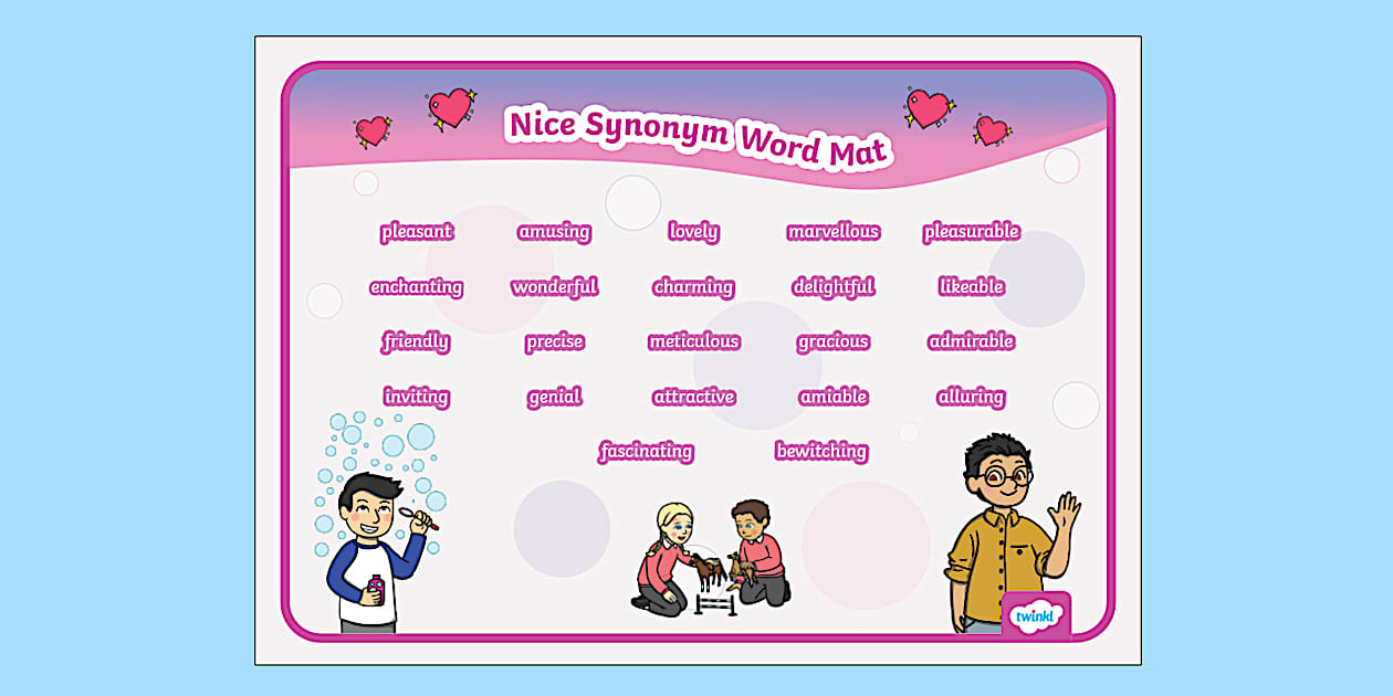 Nice Synonym Word Mat (teacher made) - Twinkl
