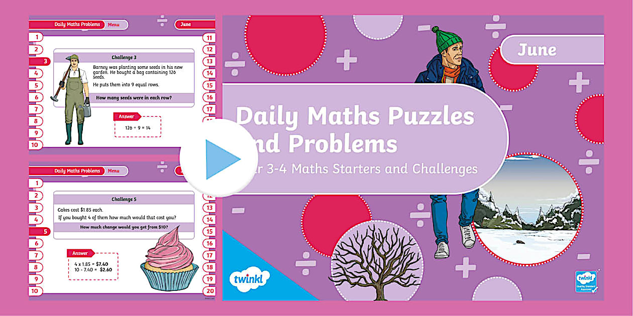 June Year 3/4 Maths Puzzle and Problem Starters - Twinkl