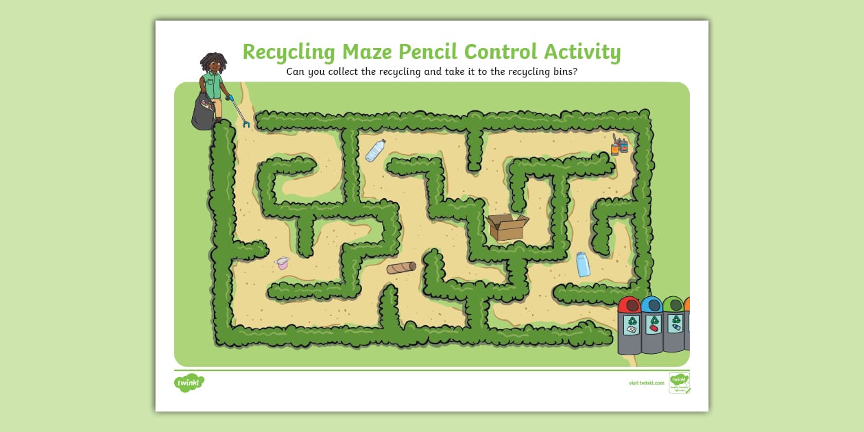 Recycling Maze Pencil Control Activity | Twinkl | EYFS