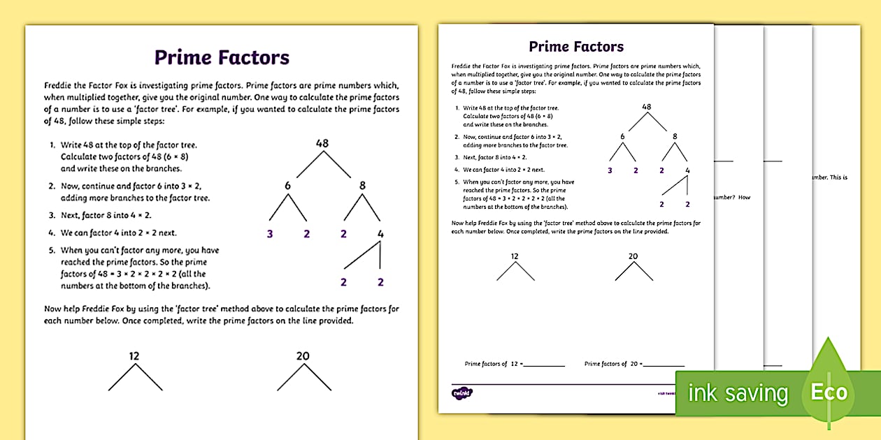 Prime Factors Worksheet (teacher made) - Twinkl