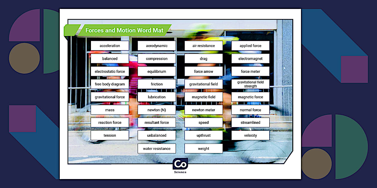 Forces and Motion: Key Word Revision Mat (teacher made)