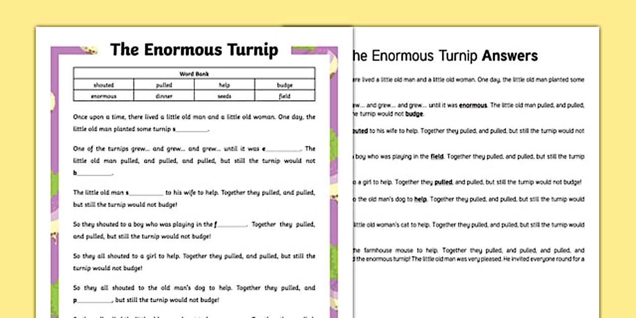 Editable The Enormous Turnip Traditional Tale Cloze Procedure ...