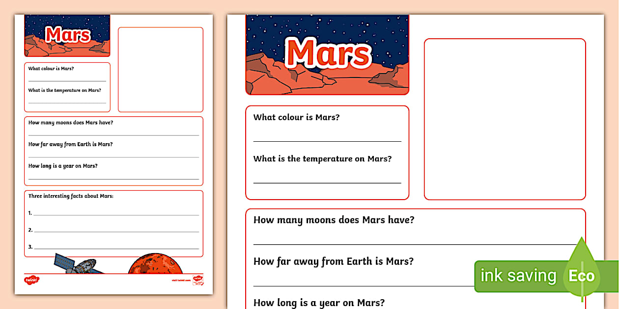 Mars Facts Worksheet (teacher made) - Twinkl
