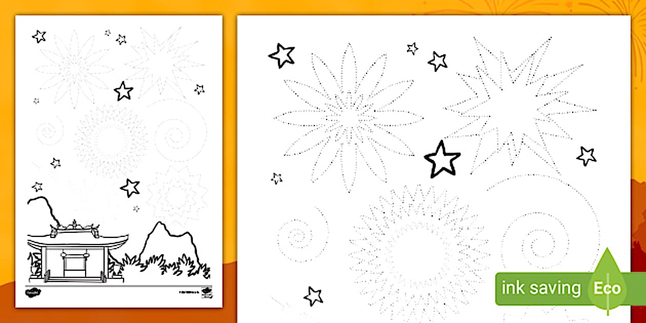 Chinese New Year Firework Sky Pencil Control Worksheet - chinese