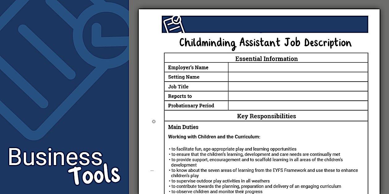 Childminding Assistant Job Description Template - Twinkl