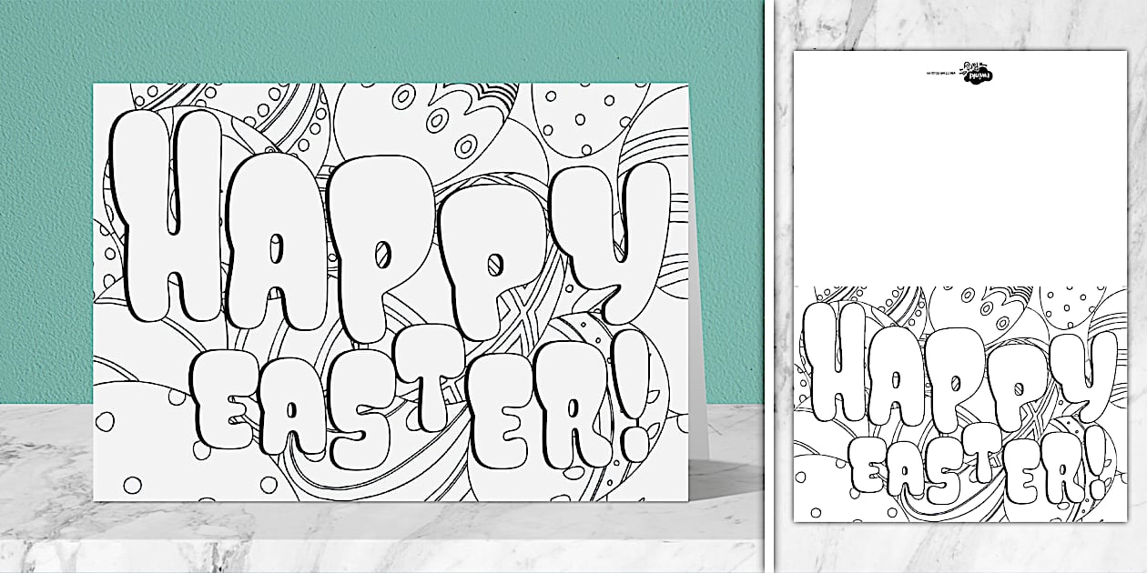 Happy Easter Typography Colouring Card | Twinkl Party