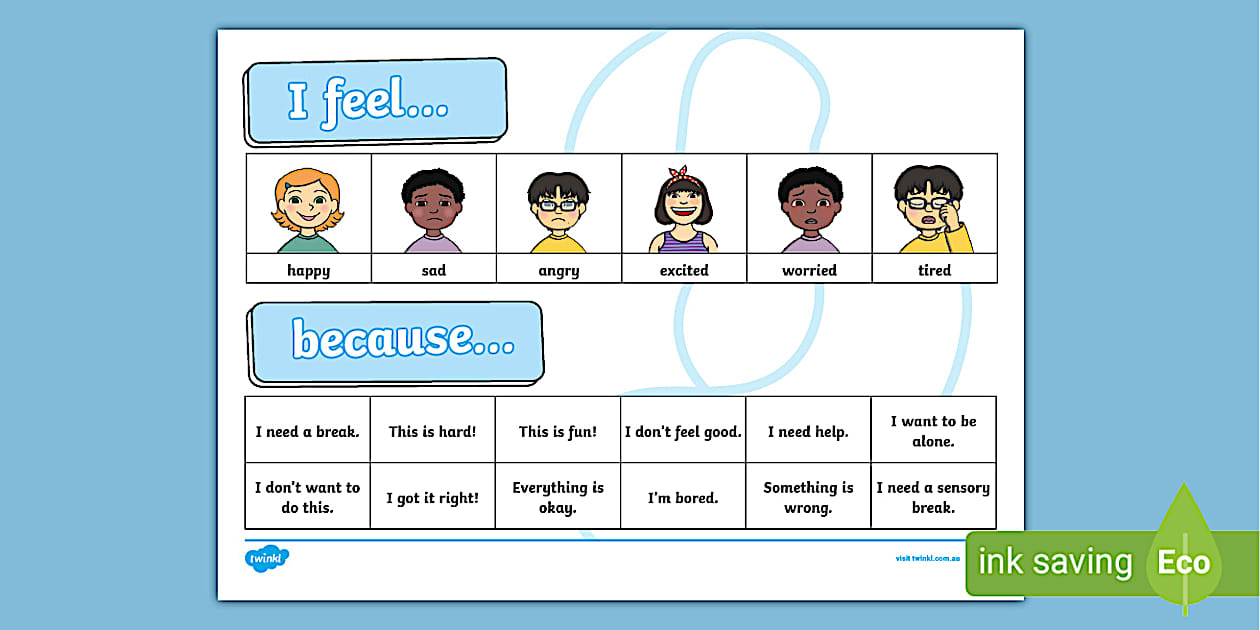 I feel... because... Feelings Check In (teacher made)