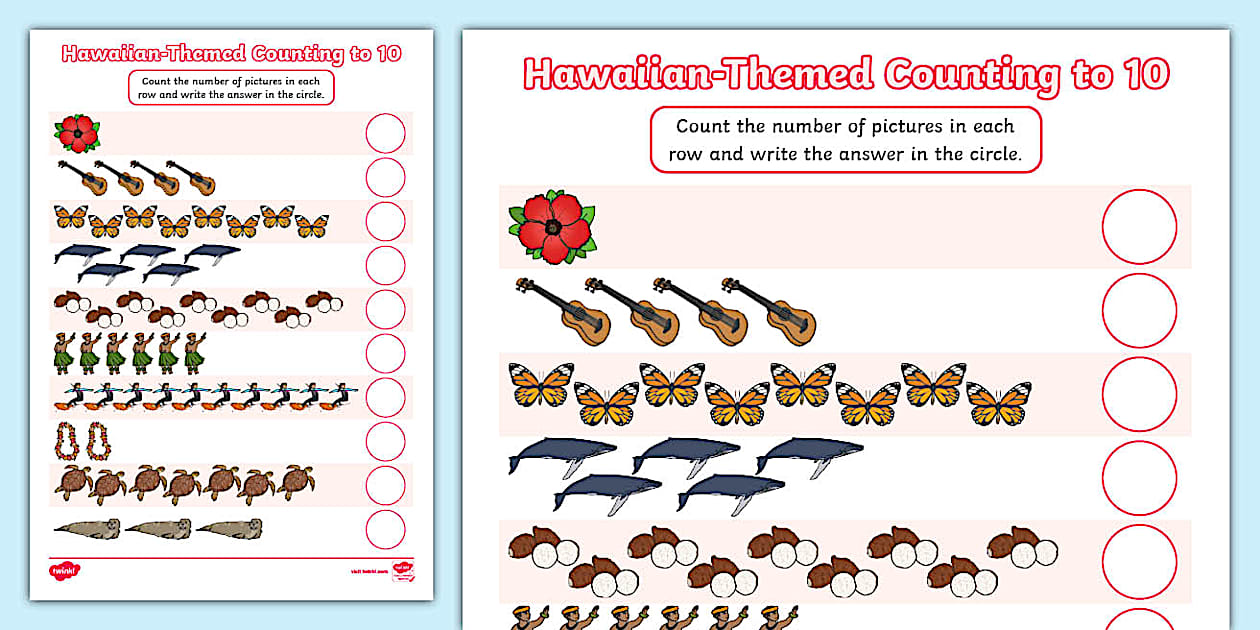 👉 Hawaiian Themed Counting to 10 Activity (teacher made)