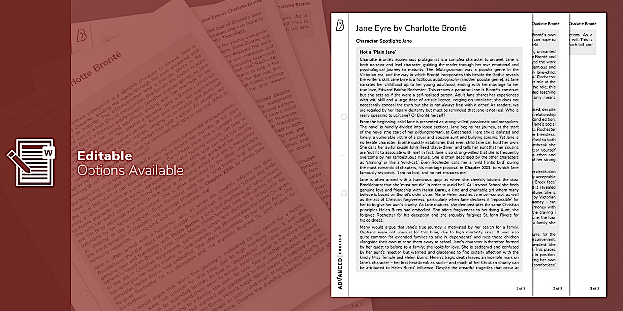 Jane Eyre Revision: Character Spotlight - Jane - Twinkl