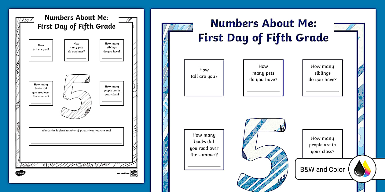 Numbers About Me: First Day of Fifth Grade Worksheet