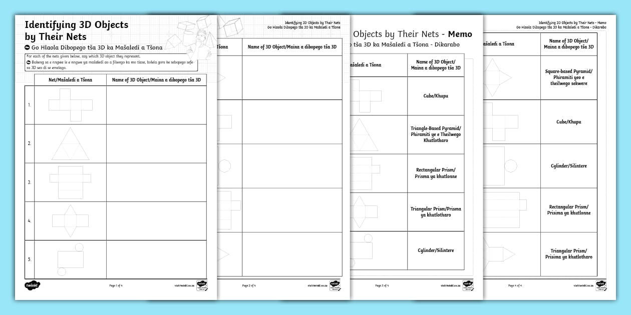 Identifying 3D Objects by Their Nets - Sepedi (teacher made)
