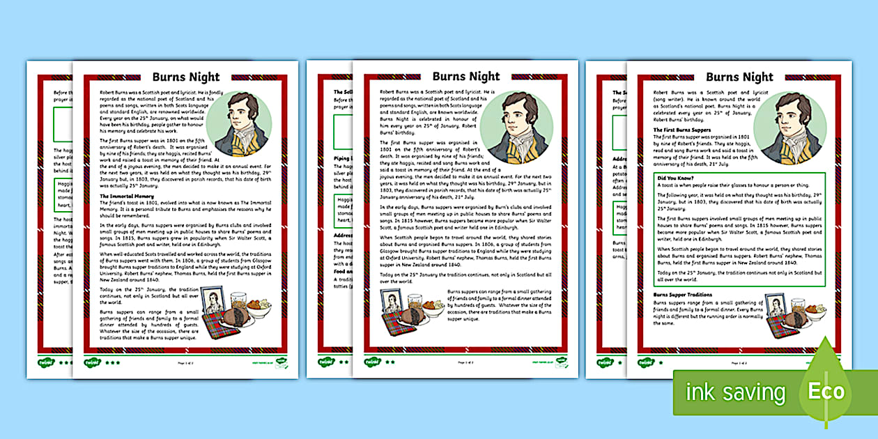 Burns Night Differentiated Reading Comprehension Activity