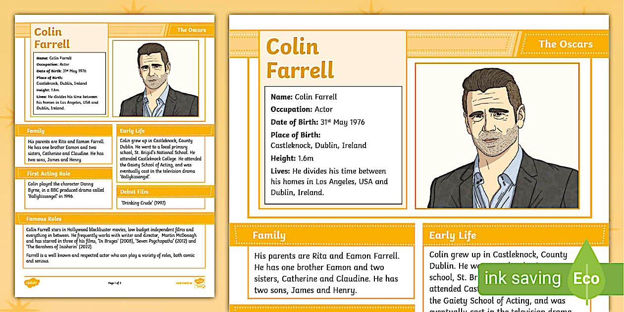 Colin Farrell (Fact File) | The Oscars | Twinkl