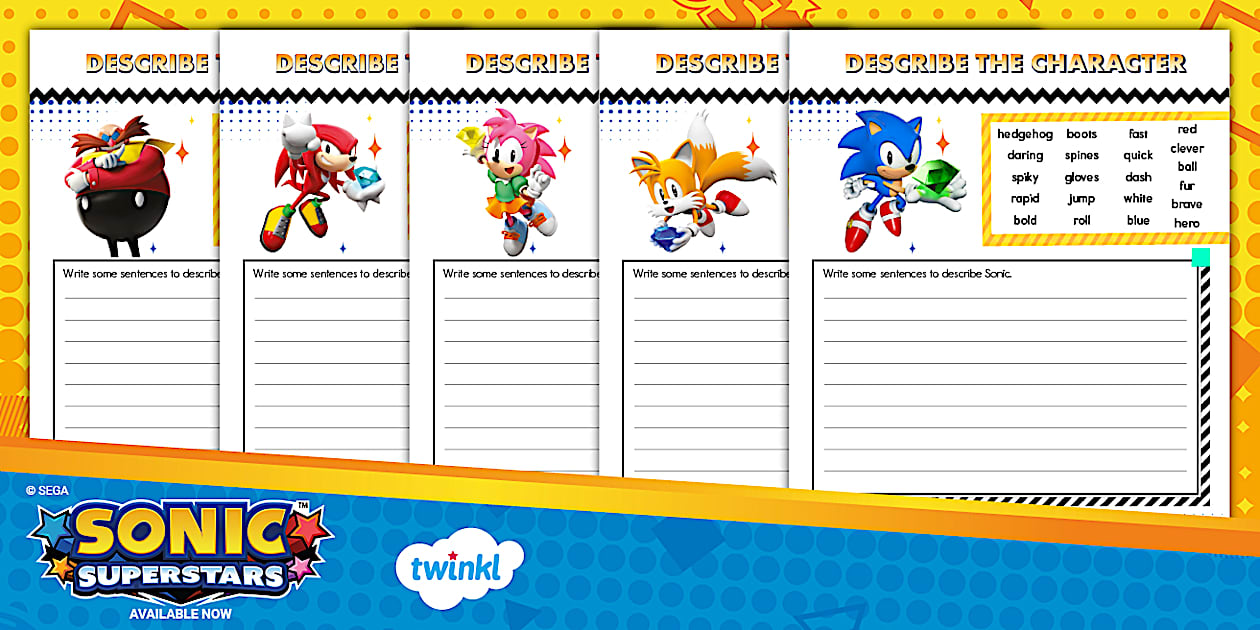 Sonic Describe the Character Writing Worksheet