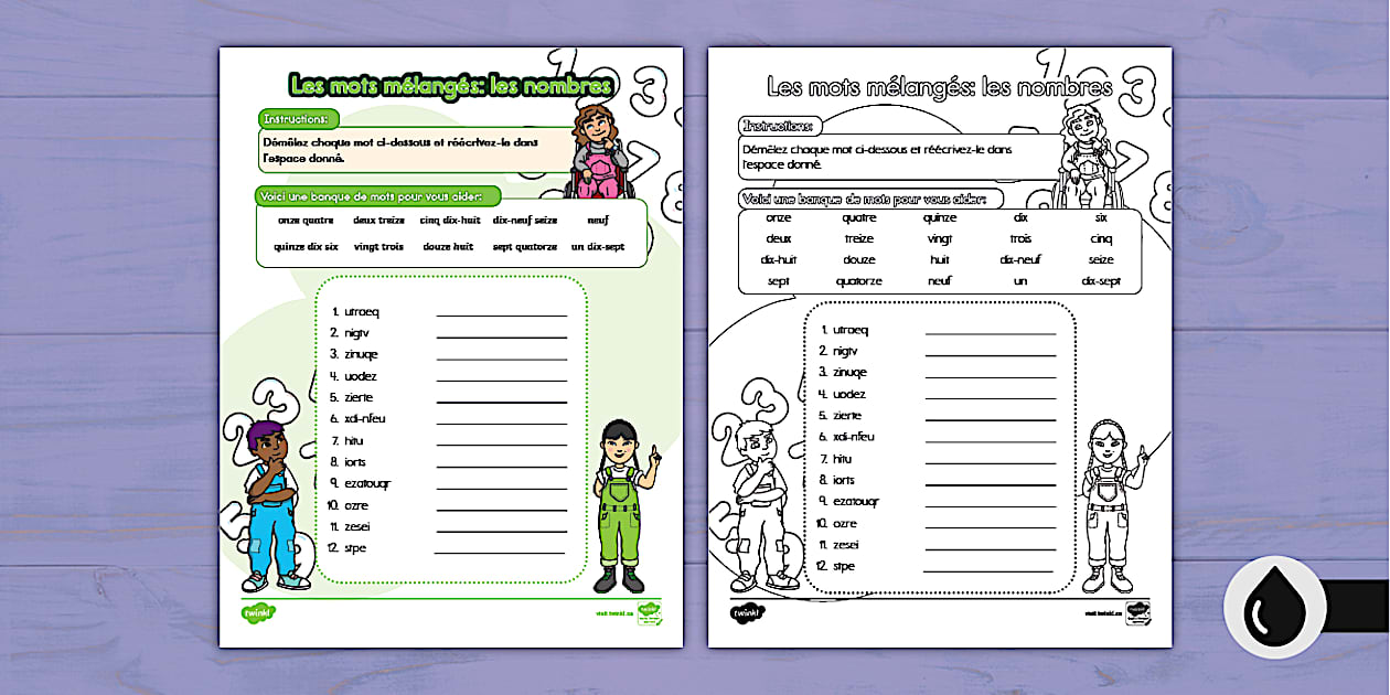 Numbers Word Scramble 0-20 Primary French