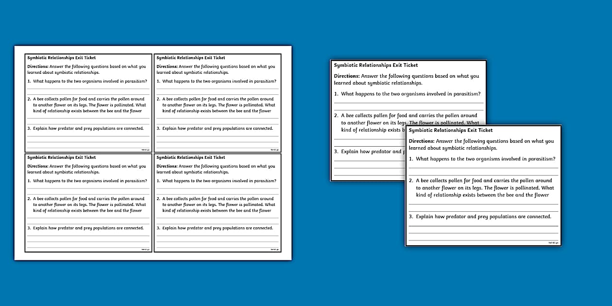 Symbiotic Relationships Science Exit Ticket (teacher made)