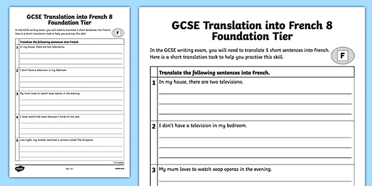 GCSE French: Translation into French (teacher made) - Twinkl