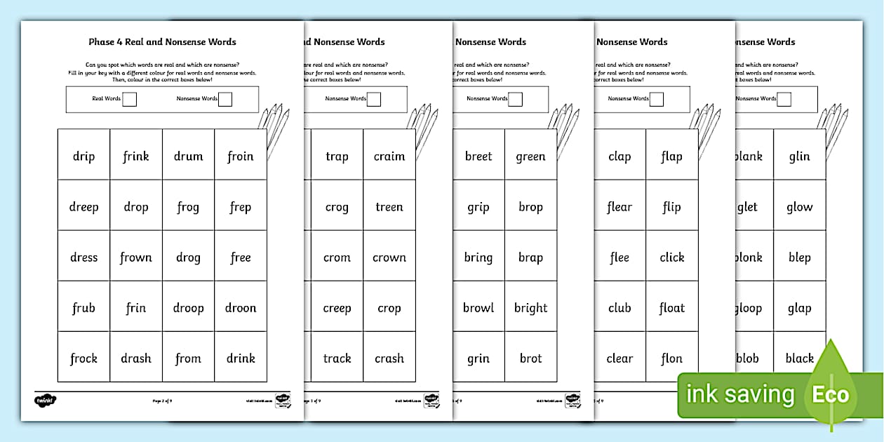 Phase 4 Colour by Initial Blends Real and Nonsense Words Worksheet