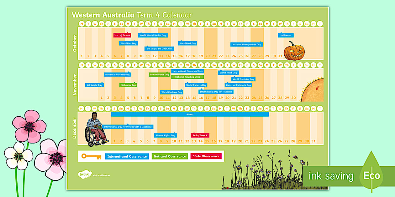 Western Australia Term 4 Calendar (teacher made) - Twinkl