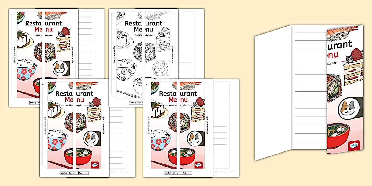 Restaurant Menu Folding Writing Template - Twinkl