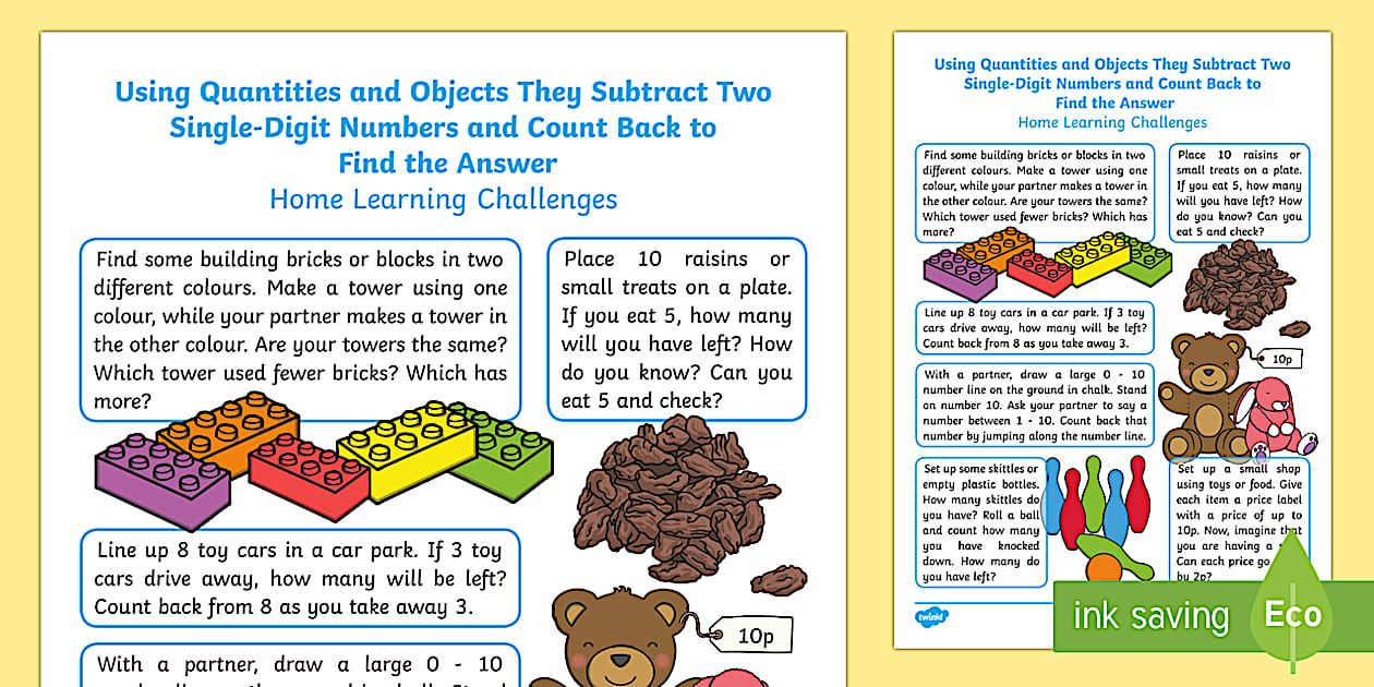 Editable EYFS Maths: Using Quantities and Objects, They Subtract Two