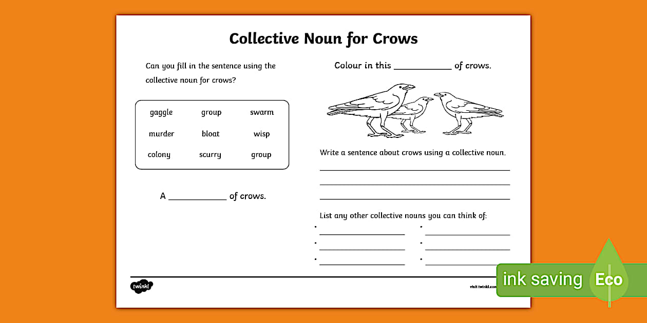 Collective Noun - Crows Worksheet (teacher made) - Twinkl