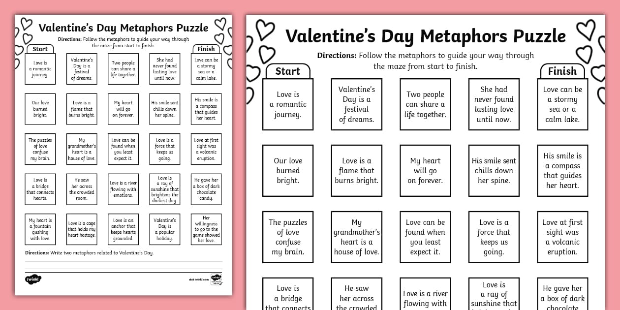 Valentine's Day Metaphors Activity Sheet | Twinkl USA