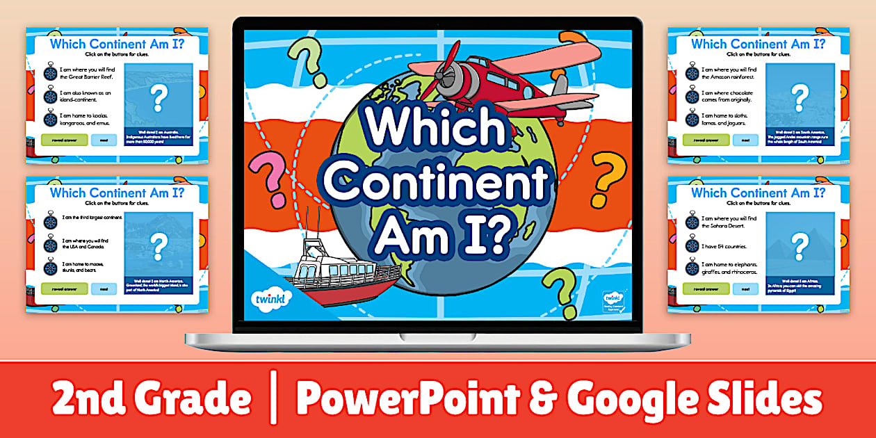 Second Grade Which Continent Am I? PPT & Google Slides Game