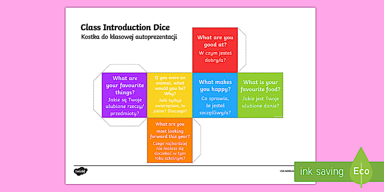 Class Introduction Questions Dice English/Polish - Twinkl