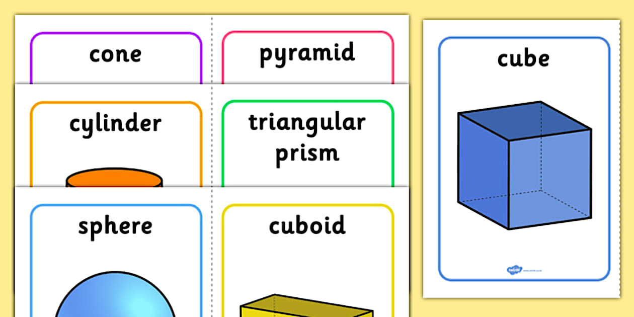 Pictures of Shapes in 3D with Names - A5 Posters - Twinkl